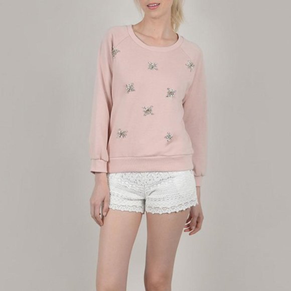 Molly Bracken | Tops | Nwt Molly Bracken Crystal Embellished Sweatshirt ...
